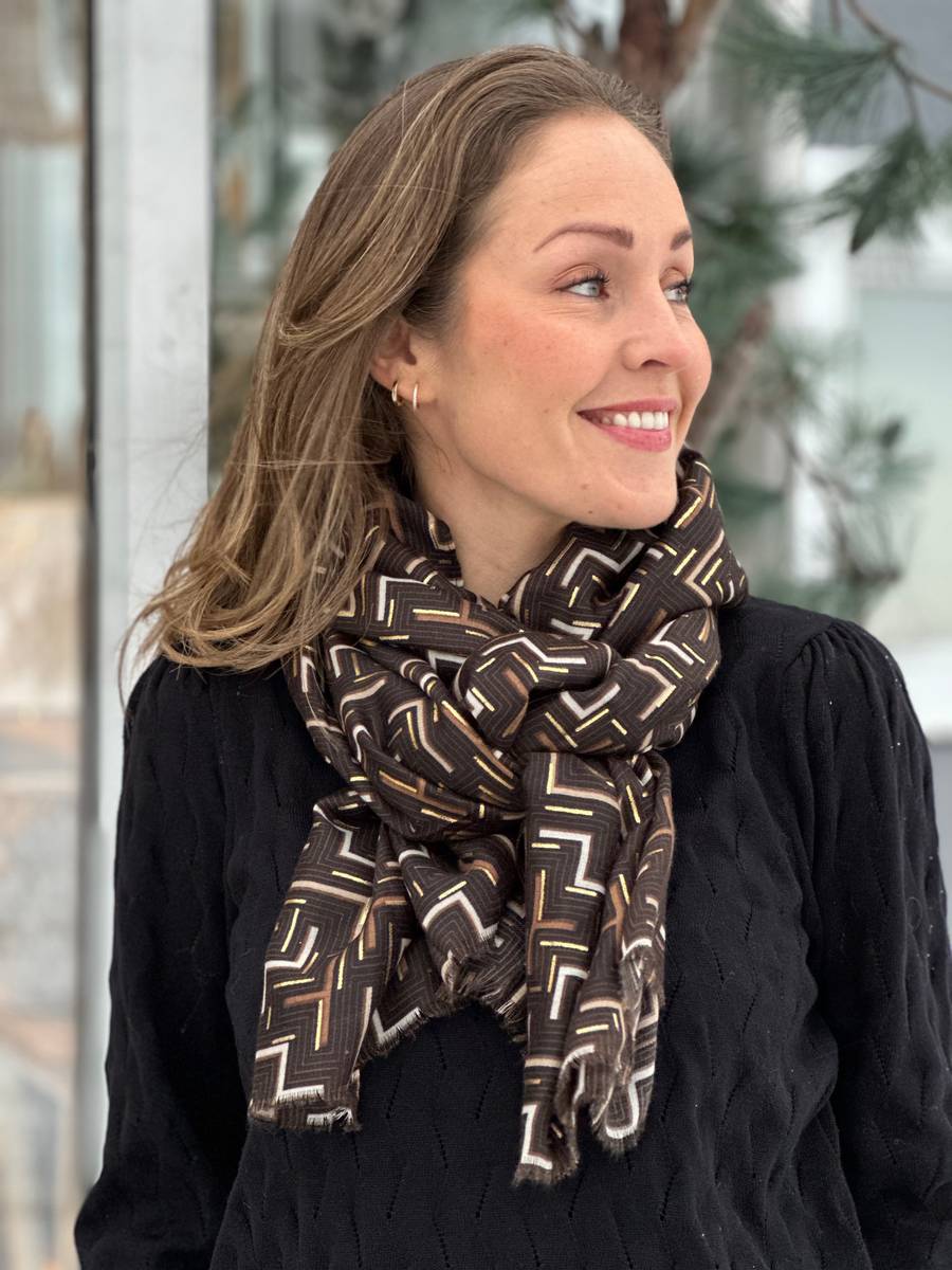 SKJERF I VISCOSE CHECK - SORT / BRUNT - SOFIES VILLA